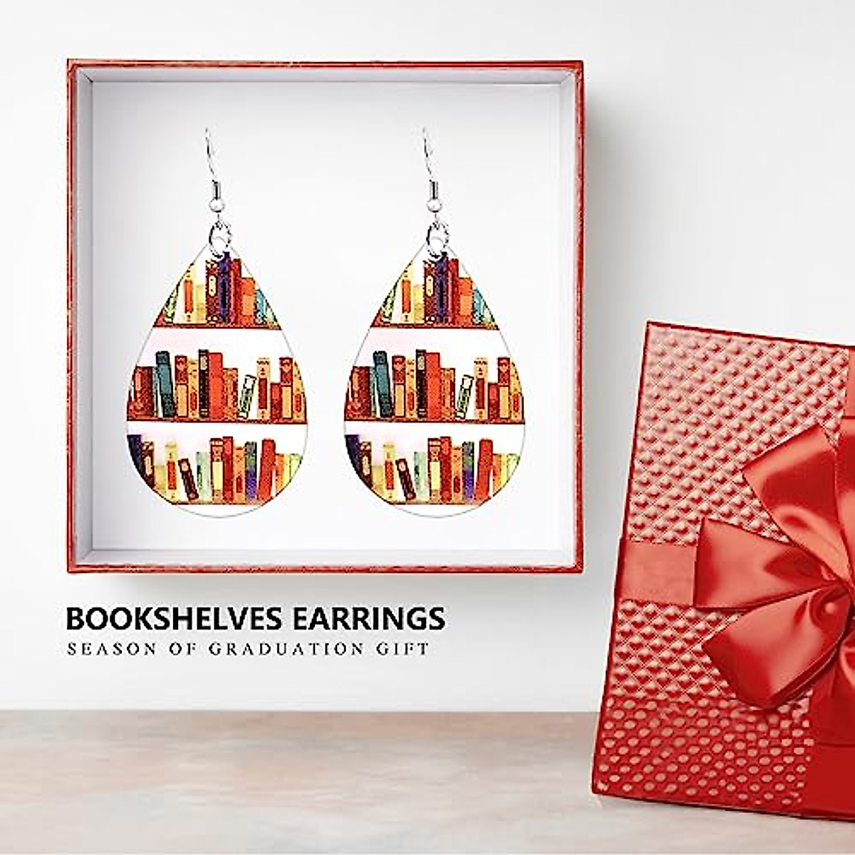 Ouligay Book Earrings Bookshelf Dangle Earrings for Book Lovers Gifts Teacher Earrings Acrylic Bookcase Earrings with Books Shelves Handmade Library Earrings for Teacher Appreciation Gifts