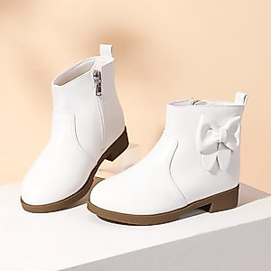 PANDANINJIA Toddler/Little Kid Girl's Sofia Sweet Short Ankle Boots Bowknot Side Zipper Dress Booties (White Pu, 2 Little Kid)