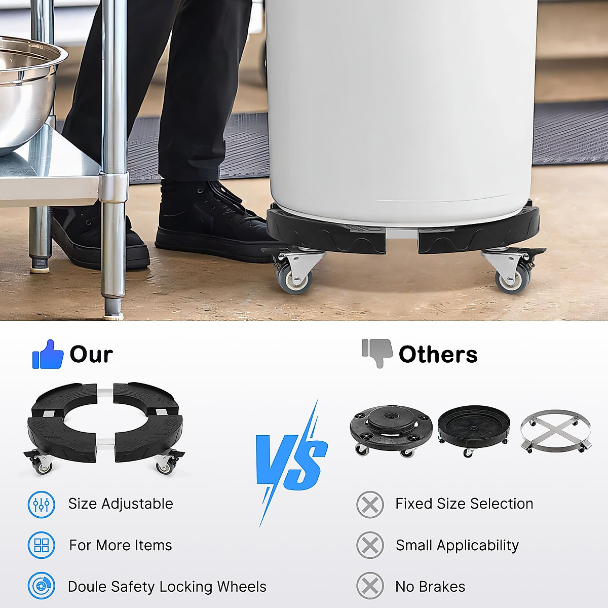 Nefish Trash Can Dolly Wheels, 15-19 Inch Adjustable Round furniture Dolly with 4 Wheels, Heavy Duty Drum Dollies 440lbs Tire Dolly, Multi Functional Rolling Dolly Cart