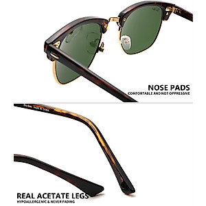Pro Acme Semi-Rimless Frame Square Sunglasses for Men Women 100% Real Glass Lens(Tortoise Gold Frame G15)