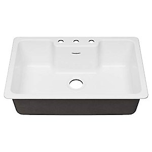 American Standard 77SB33223.308 Quince 33 x 22 Single Bowl Cast Iron Kitchen Sink-3 Holes, Brilliant White