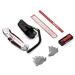 KingTool Self-Retracting Box Cutter with Holster & Belt Clip, Auto Retractable Safety Utility Knife with Total 10PCS SK5 blades, Aaluminum Shell with Rubber Grip, Sturdy & Strong