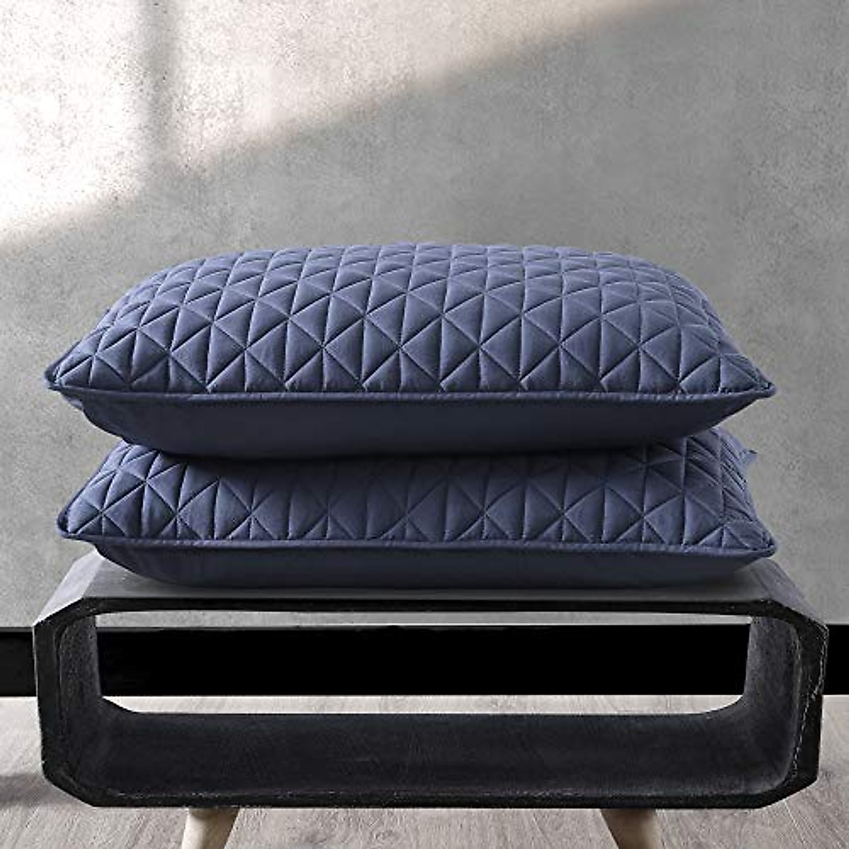 Valeron Palermo Tencel Modal-Performance, Cooling, Silky Soft-Solid Diamond Stitched Quilted Sham Set, King, Navy