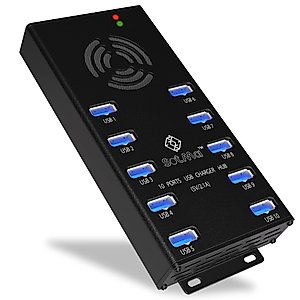 Premium Design USB 3.0 Hub - Multi-Safety Protection 10-Port Powered USB Hub 3.0 with AC Adapter - USB Splitter with Cooling Fan and Mounting Brackets - Aluminum - Hub for Multiple Devices