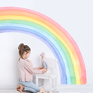 55"x63" Large Rainbow Wall Mural Stickers Watercolor Half Rainbow Wall Decals Peel and Stick Vinyl Wall Art for Girls Bedroom Kids Nursery Living Room Playroom Wall Decor