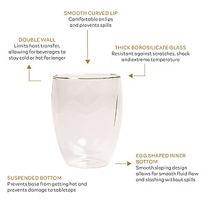 Casademont Drinking Glasses (12 ounce), Set of 2 Double Walled Clear Glass Drinkware for Espresso Tea and Juice Clear Glass Thermo Insulated Coffee and Tea Cup Set