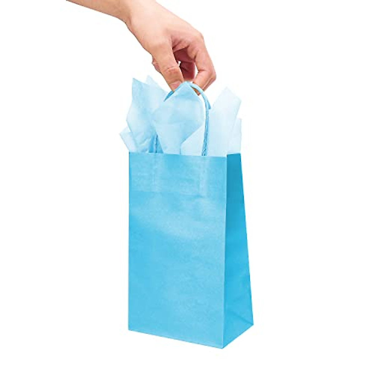 DjinnGlory 24 Pack Small Blue Paper Gift Bags with Handles and 24 Blue Tissue Wrapping Paper for Birthday Wedding Baby Shower Party Favors Goodies, 9x5.5x3.15 Inch (Blue)