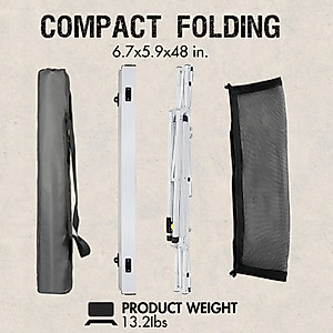 PORTAL Portable Camping Table Aluminum Folding Camp Table Roll Up Table with 1 Adjustable Leg, Mesh Layer and Carry Bag for Outdoor, Picnic, Grill, Kitchen, Silver, Large Space (47.2 x 27.6 inch)