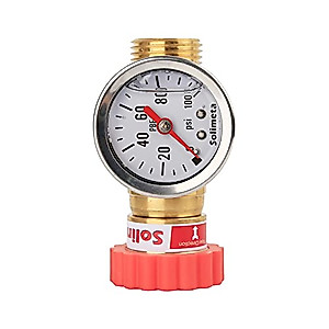 Solimeta Water Pressure Regulator with Stainless Steel Liquid Filled Lead-Free Pressure Gauge, Pressure Reducer for Camper, Trailer, RV, Garden, Plumbing System, 40-50 psi, 3/4" Hose