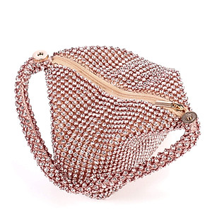 ele ELEOPTION Women Rose Gold Clutch Rhinestone Purse Bling Evening Bag Triangle Women's Wedding Purse for Party Cocktail for 6.0 inch Phones