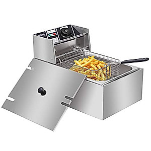 Commercial Electric Deep Fryer, Countertop Stainless Steel Deep Fryer French Fries for Restaurant Home Kitchen (Single Tank, 6.3QT/6L)