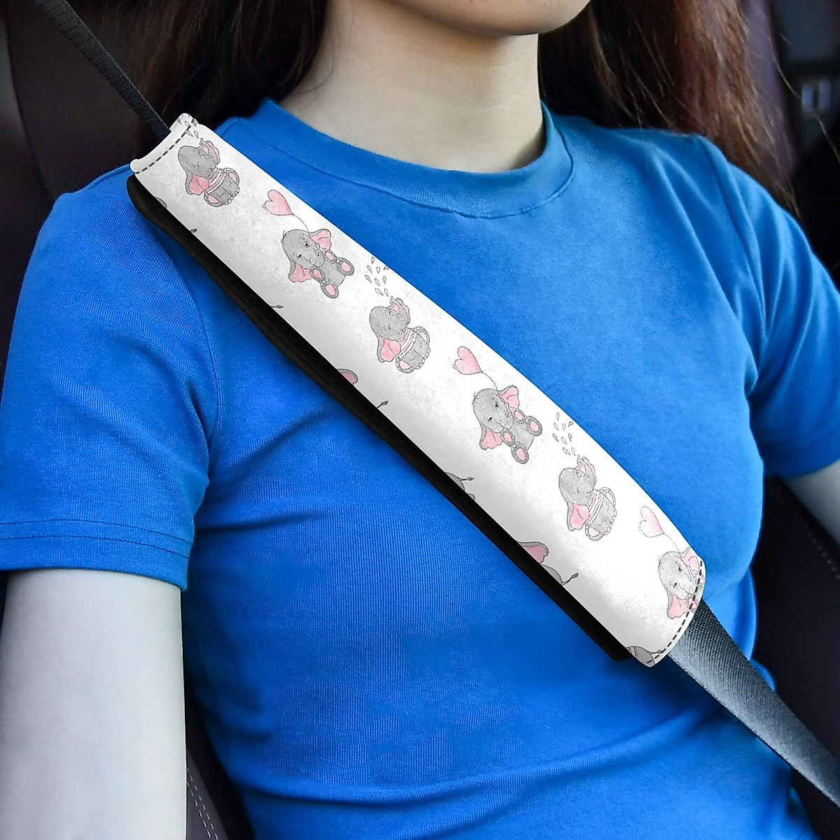 Cute Elephants Pink Butterflies Seamless On White 1 Piece Adjustable Car Seat Belt Pads Cover, Universal Car Seat Belt Shoulder Strap Covers, Car Seat Belt Cushions for Adults Kids