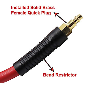 YOTOO Hybrid Air Hose 3/8-Inch by 50-Feet 300 PSI Heavy Duty, Lightweight, Kink Resistant, All-Weather Flexibility with 1/4-Inch Brass Male Fittings, Bend Restrictors, Red