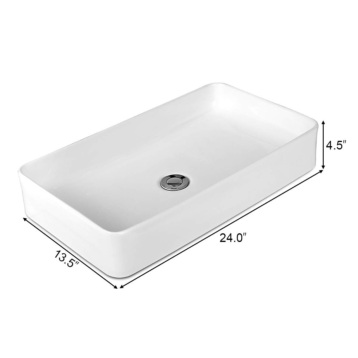 Tangkula 24" x 14" Rectangle Bathroom Vessel Sink, Porcelain Porcelain Ceramic Above Counter, Basin Vessel Vanity Sink Art Basin with Pop-up Drain, Ideal for Home, Restaurant and Hotel, White