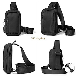 Small Sling Bag Lightweight Fanny Pack Mini Crossbody Backpack Casual Personal Pocket Bag Waterproof Phone Chest Bag (Black)