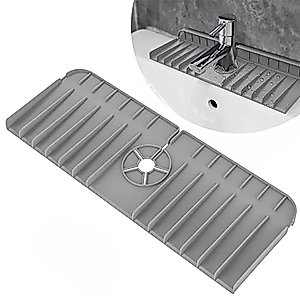 Kitchen Sink Splash Guard,Silicone Faucet Mat for Kitchen Sink，Sink Draining Pad Behind Faucet ,Drip Protector for Kitchen for Kitchen Bathroom Farmhouse (Gray)