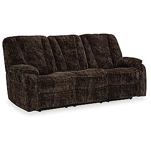 Signature Design by Ashley Soundwave Contemporary Manual Reclining Sofa with Drop Down Table, USB Ports and Cup Holders, Dark Brown
