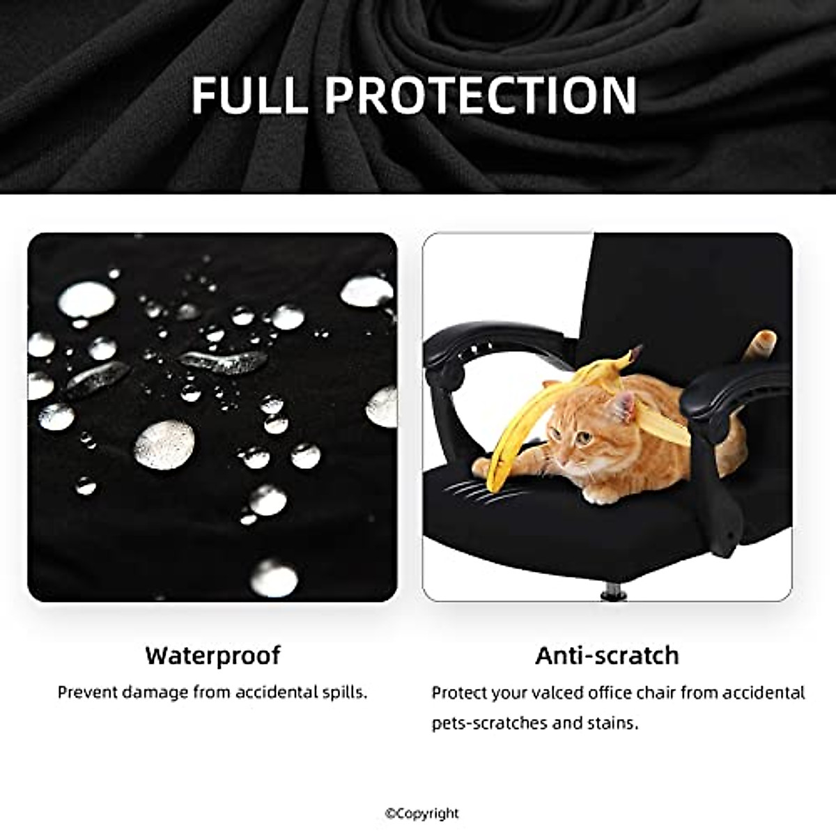 Water Resistant Stretch Computer Office Chair Cover with Durable Zipper Universal Washable Removable Spandex Rotating Boss Chair Slipcovers Anti-dust Soft Desk Chair Seat Protector for Dogs Cats Pets