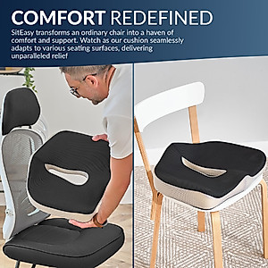 SitEasy Orthopedic Seat Cushion - Pain Relief for Back, Tailbone & Hemorrhoids - Memory Foam Office Chair Cushion for Desk, Car & Wheelchair - Pressure-Relieving Butt Pillow for Sitting Comfort