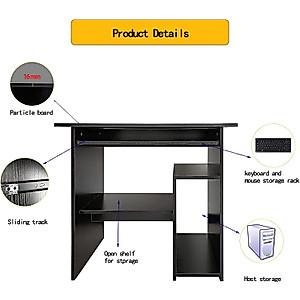 Desktop Computer Desk, Laptop Study Table Office Desk with Storage Drawer Shelves Keyboard Tray, Small Student Desks Gaming Computer Desk for Small Spaces Home Office (Black)