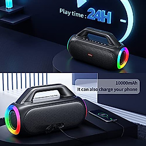 MIFA Bluetooth Speakers Portable Wireless, 60W IPX7 Waterproof Party Speaker with Loud Deep Bass,Aux Input, Micro Sd Card Supported, 24hrs Playtime,10000mAh Power Bank