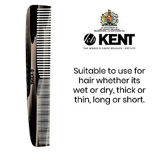 Kent 9T Graphite Fine Tooth and Wide Tooth Comb Detangler Hair Combs - Large Handmade and Saw-Cut Dressing Comb - Wet Hair Comb for Women and Durable Grooming Comb for Men Made in England
