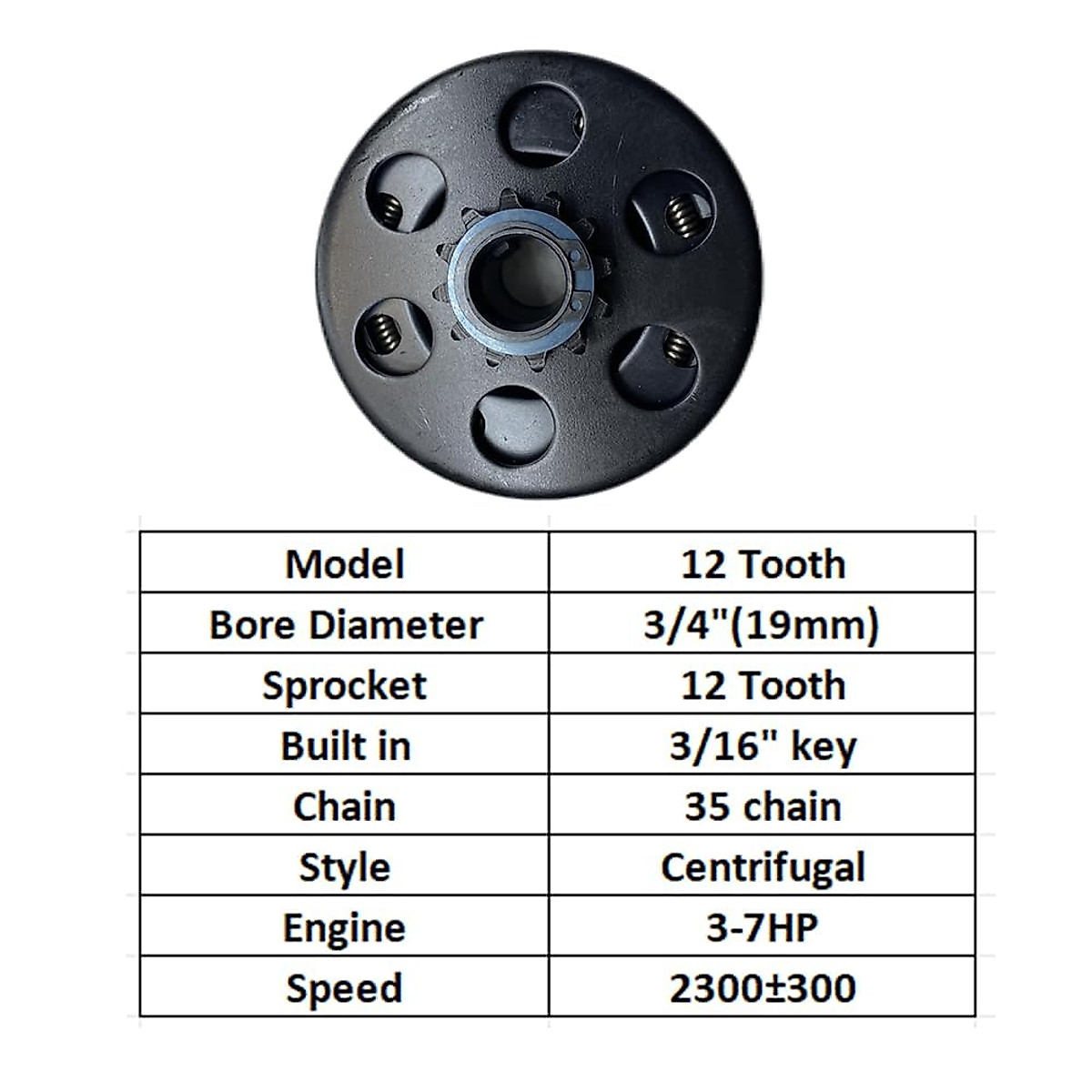 QYMOTO Go Kart Mini Bike Clutch 3/4" Bore 12 Tooth 35 Chain Predator 212cc Centrifugal Clutch Fit for 6.5 HP Engine GX160 GC190 GX200 Predator 212 Clutch with 2 Screws