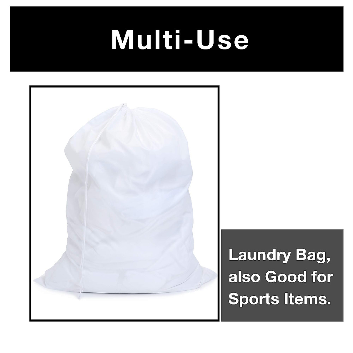 SMART DESIGN Jumbo Laundry Bag with Carry Handle and Push Lock Drawstring - Durable Polyester Nylon Material - Clothes, Sports, Kids - Home Organization Holds 3 Loads - 40 x 30 Inch - White