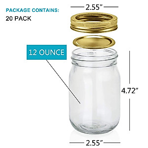 Encheng 12 oz Glass Jars With Lids And Bands,Ball Wide Mouth Mason Jars For Storage,Canning Jars For Caviar,Herb,Jelly,Jams,Honey,Dishware Safe,Spice Jars Storage Jars Set Of 20 …