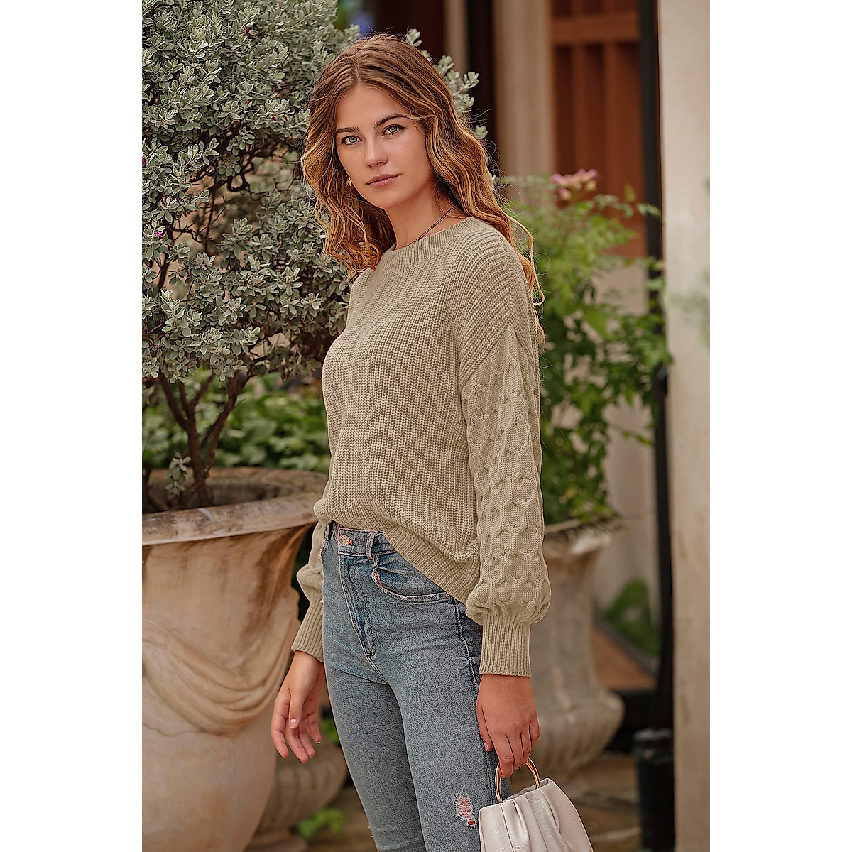 PRETTYGARDEN Women's 2024 Winter Pullover Sweater Casual Long Sleeve Crewneck Loose Chunky Knit Jumper Tops Blouse (Apricot,Large)