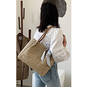 Obosoyo Straw Bags for Women Beach Bags Bowknot Shoulder Bags Straw Purse Summer Woven Bags