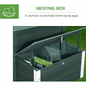 PawHut 84" Wooden Chicken Coop, Hen House Outdoor with Run Nesting Box, Asphalt Roof, Removable Tray, Ramp, Poultry Cage for 2-3 Chickens, Green