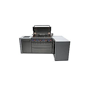 Mont Alpi MAi805-D90 44-inch 6-Burner 115000 BTU 90 Degree Corner Deluxe Stainless Steel Gas Outdoor Kitchen Barbecue Island Grill + Infrared Side & Rear Burners + Granite Countertops + Storage Drawers