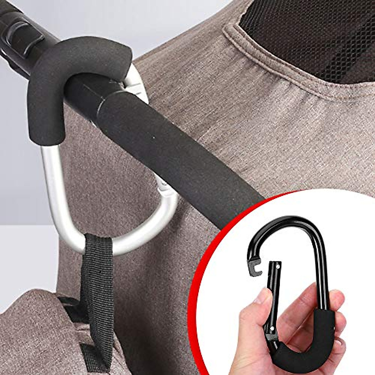 Stroller Hook Mommy Stroller Clip and Stroller Accessories Organizer Hook Pushchair Hook Infant Buggy Bag Clip Large Carabiner Mommy Storage Hook for Shopping Bag Water Bottles