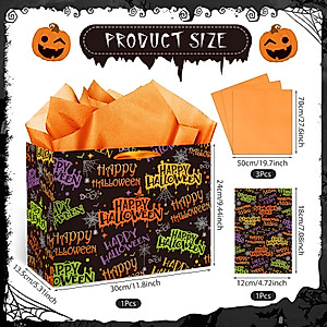 CASLON Happy Halloween Bag Orange Halloween Boo Candy Bag with Tissue Paper and Card Halloween Spider Favor with Spider Webs Goodie Bag for Trick or Treat Happy Halloween Party Supplies