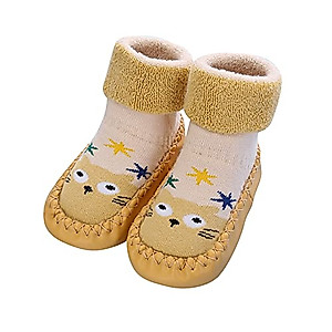 Lykmera Cartoon Printed Socks Shoes for Baby Girl Boy Autumn Winter Toddler Shoes Blat Bottom Non Slip Socks Shoes for Kids (Yellow, 6-12 Months)