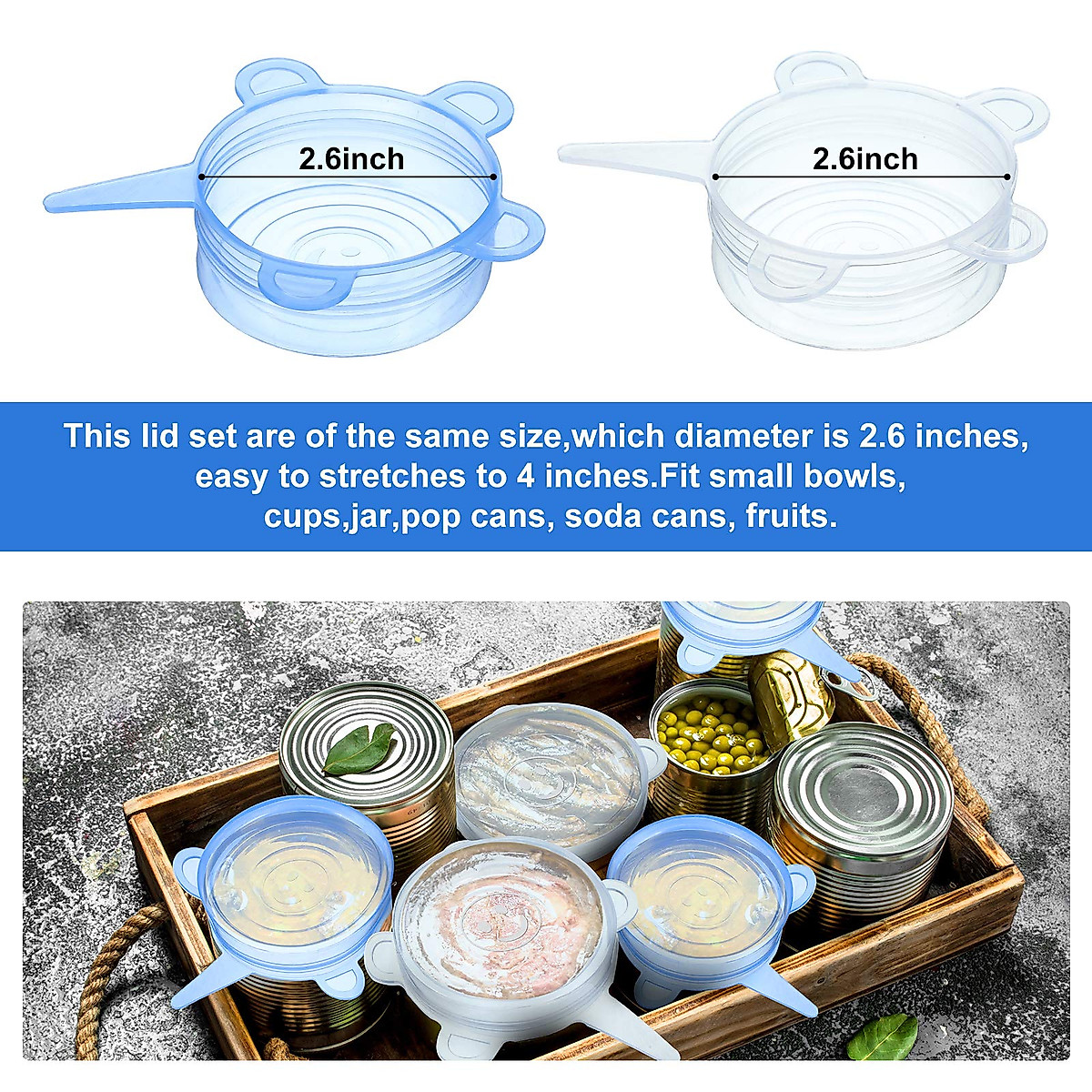 24 Pieces Silicone Stretch Can Lids Reusable Expandable Jar Lid Soda Beer Cans Round Elastic Container Lids Food Storage Covers for Mug Cup Small Bowl Fruits Vegetables Storage