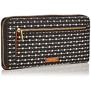 Fossil Women's Logan Leather RFID-Blocking Zip Around Clutch Wallet with Wristlet Strap