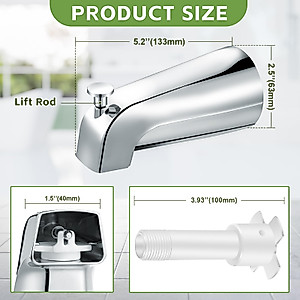 Enhon Tub Spout with Diverter, Universal Fits 1/2'' Copper Pipe, 1/2'' IPS and 3/4'' IPS, Bathroom Bathtub Tub Faucet Replacement with Adapters (Chrome)