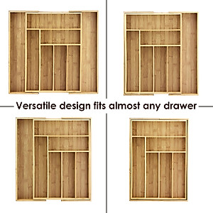 Totally Bamboo Kitchen Drawer Organizer, Expandable Silverware Organizer and Utensil Holder, 8 Compartments with Dividers