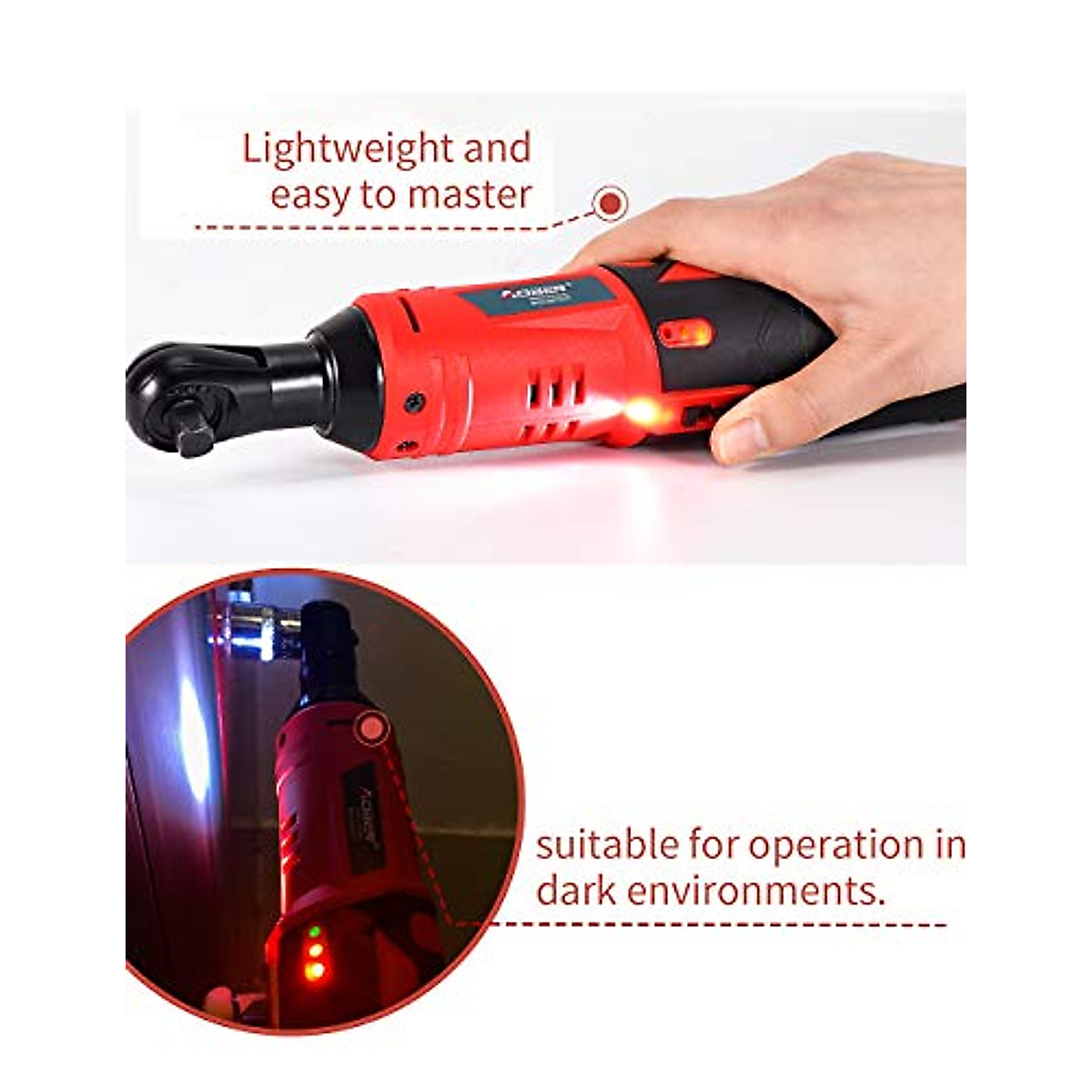 AOBEN Cordless Electric Ratchet Wrench Set, 3/8" 12V Power Ratchet Tool Kit With 2 Packs 2000mAh Lithium-Ion Battery And Charger