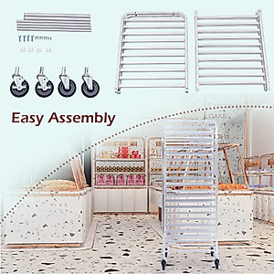 PETSITE 20 Tier Sheet Pan Rack, Commercial Aluminum Full & Half Bun Pan Bakery Rack with Brake Wheels for Restaurant Home Kitchen