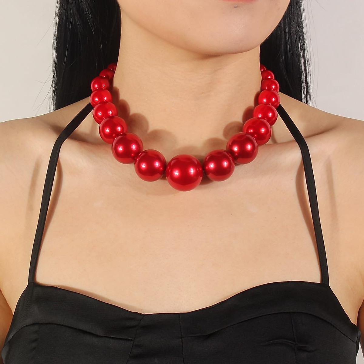 KOSMOS-LI Super Large Style Big Faux Pearl Strand Choker Necklace With Earrings Set