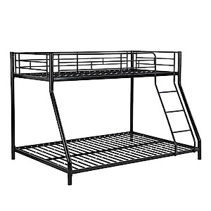HBRR Twin Over Full Metal Bunk Beds with Ladders & Full Length Guardrail, Low Bunkbeds for Kids, Teens & Adults, Heavy Duty Metal Slats, No Box Spring Needed, Black