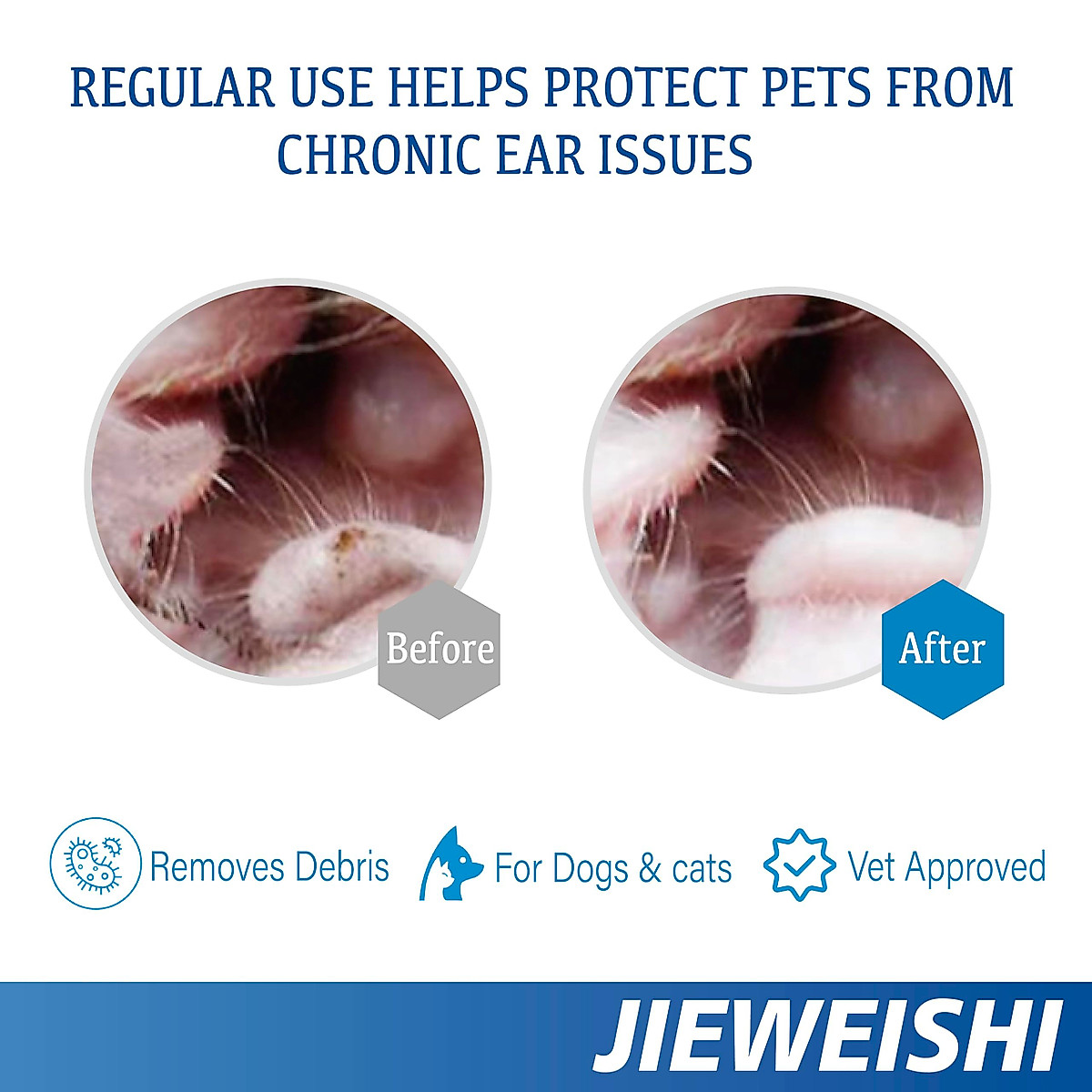 JIEWEISHI PET Ear Cleaner Soothe Itchy & Inflamed Ear Infection Treatment Solution Otic Advanced Ear Cleanser for Dogs & Cats