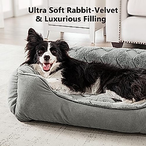 MIXJOY Dog Bed for Large, Medium, Small Dogs - Rectangle Washable Sleeping Puppy Sofa, Orthopedic Pet Bed, Soft Calming for Indoor Cats, Anti-Slip Bottom With Multiple Sizes (20'', Gray)
