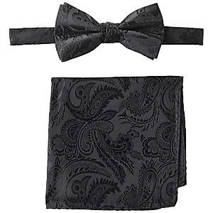 STACY ADAMS mens Classic Pretied With Pocket Square Bow Tie, Black, Regular US