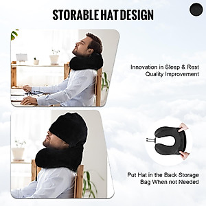 Cirorld Travel Pillow, Neck Pillow for Travel with Hood for Airplane, Velvet Memory Foam Neck Pillow Adult Head & Neck Support, for Long Flights Plane, Office, Cars Sleeping & Rest (Black)