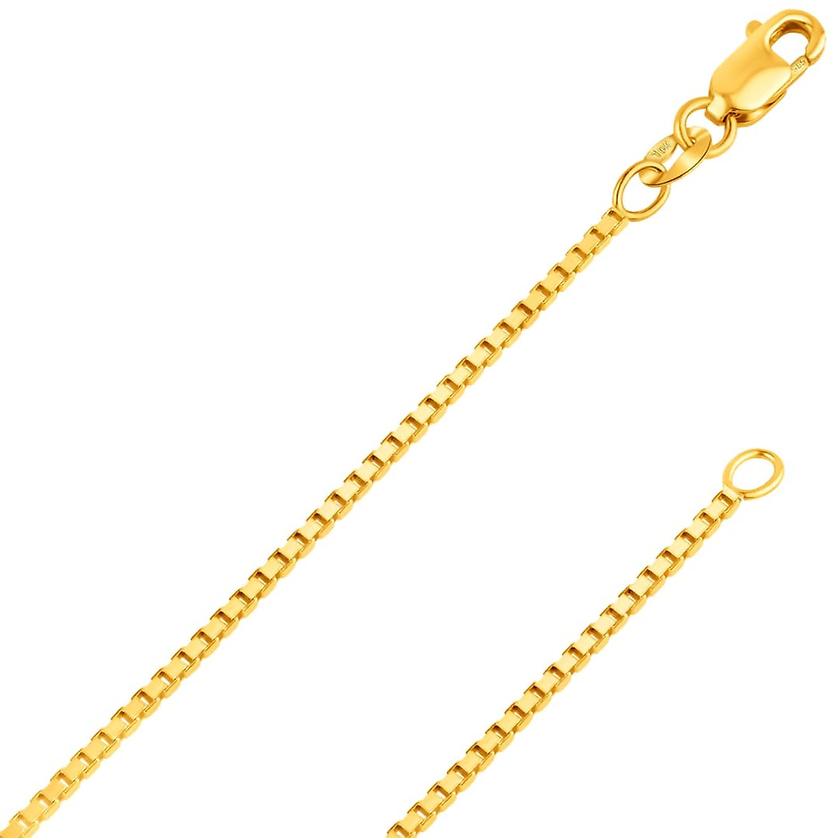 ITALIAN FASHIONS REAL Solid 10K Yellow or White Gold 0.50mm - 1.3mm Diamond-Cut Square Mirror Box Veneziana Chain Necklace with Lobster Claw Clasp | Multiple Lengths Available | Men Women | MADE IN ITALY (10K Solid Yellow Gold 0.7mm, 24.0 Inches)