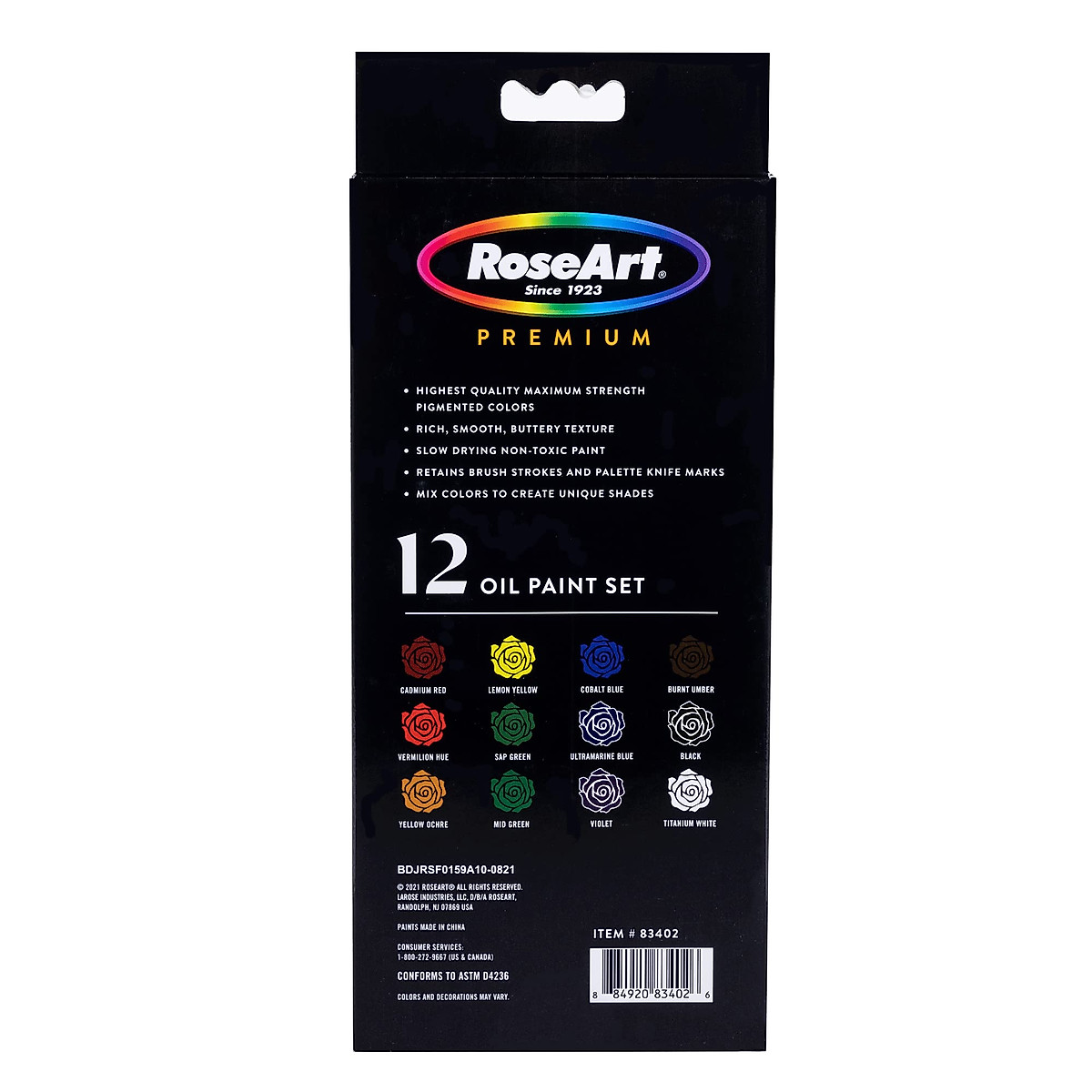 RoseArt Premium Oil Paint - Set 12 Colors, Maximum Strength Pigmented Oil Paints for Professionals, Students,